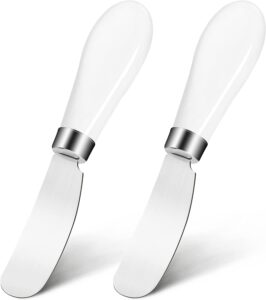 guze-us butter knife(2 pcs), porcelain handle, stainless steel cheese spreader, butter spreader knives set