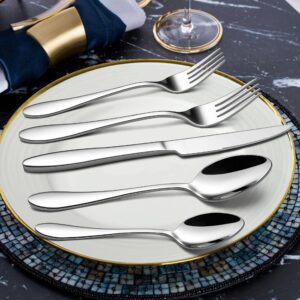 LIANYU Silverware Flatware Set for 8, 40 Piece Stainless Steel Home Kitchen Restaurant Tableware Cutlery Set, Include Forks Spoons Knives, Mirror Finish, Dishwasher Safe