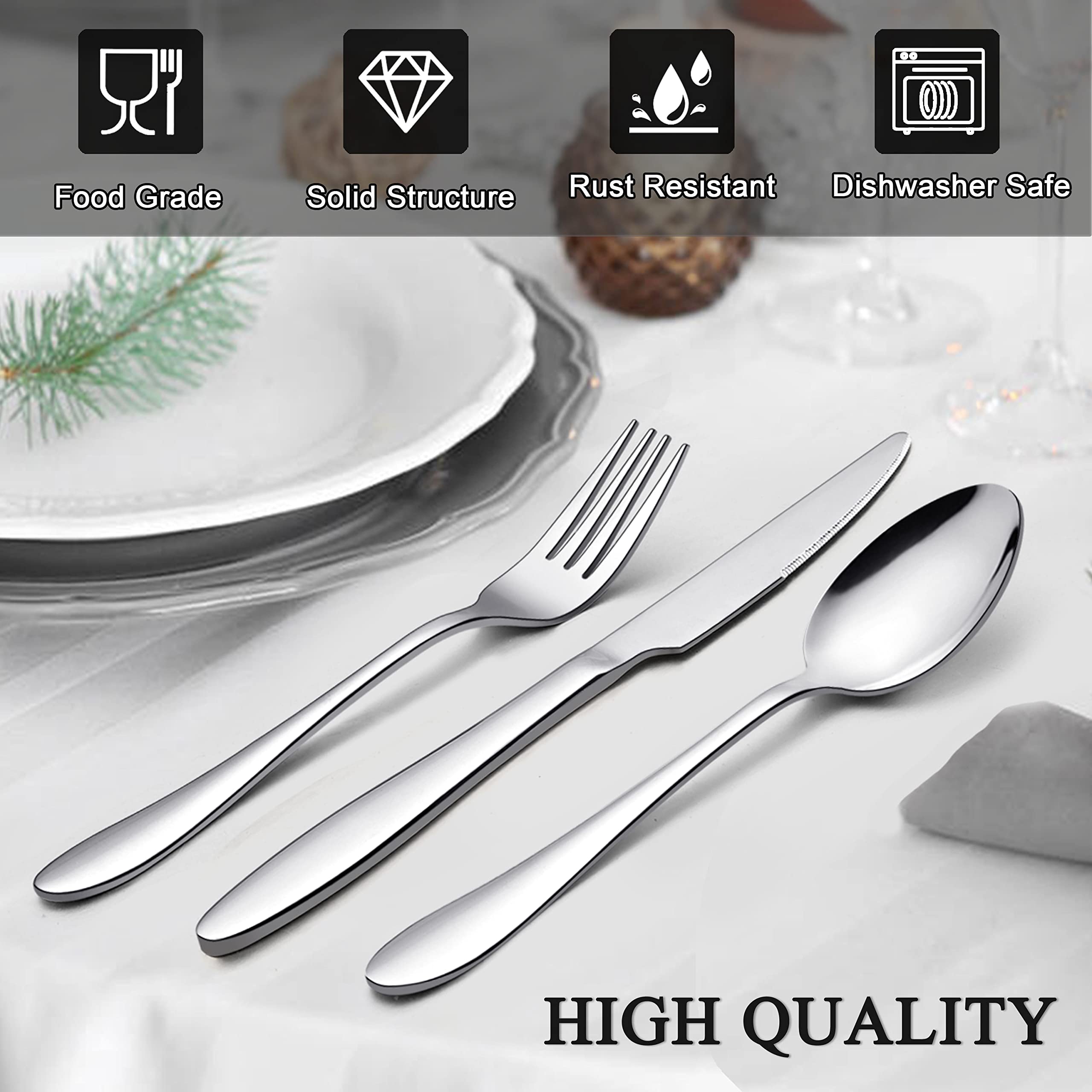 LIANYU Silverware Flatware Set for 8, 40 Piece Stainless Steel Home Kitchen Restaurant Tableware Cutlery Set, Include Forks Spoons Knives, Mirror Finish, Dishwasher Safe