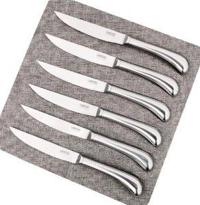 steak knives set of 6 - premium stainless steel, dishwasher safe - polished shiny blade & handle, straight edge - kitchen table knife set 4.5 inch dinner knives non serrated umogi