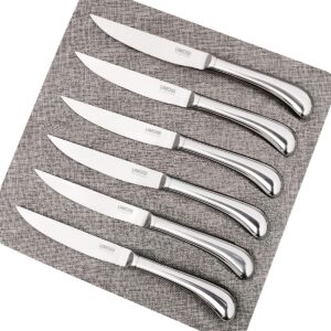 Steak Knives Set of 6 - Premium Stainless Steel, Dishwasher Safe - Polished Shiny Blade & Handle, Straight Edge - Kitchen Table Knife Set 4.5 Inch Dinner Knives Non Serrated UMOGI