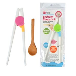 Zehhe 5 Pairs Easy to Use Cheater Training Chopsticks for Children and Adults , 1 Pcs Wood Spoon (5pairs)