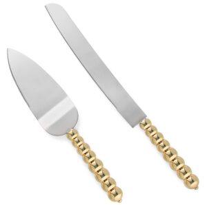 homi styles wedding cake knife and server set | elegant gold color with beaded handles & premium 420 stainless steel blades | cake & pie serving set for wedding cake, birthdays, anniversaries, parties