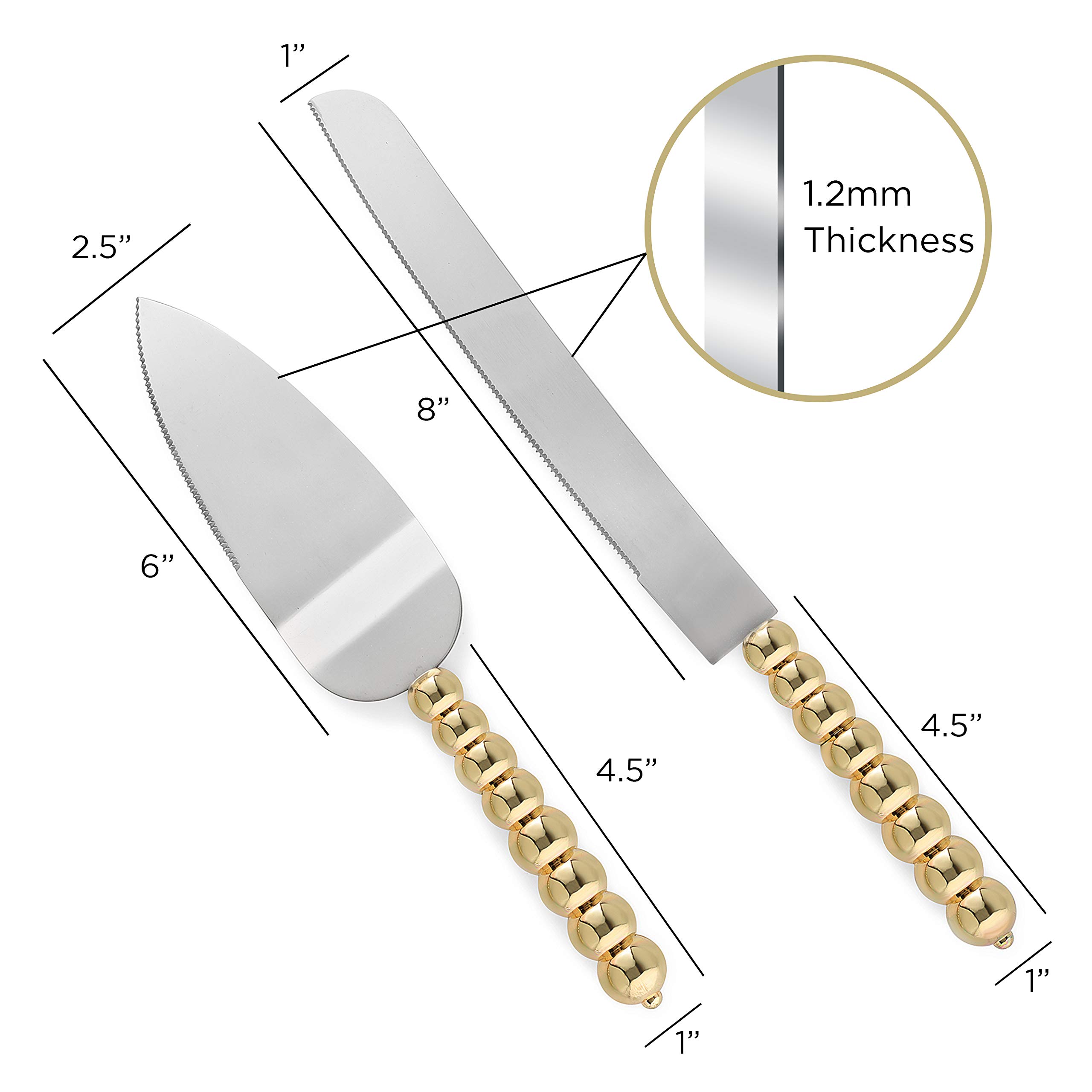 Homi Styles wedding cake knife and server set | Elegant Gold Color With Beaded Handles & Premium 420 Stainless Steel Blades | Cake & Pie Serving Set For Wedding Cake, Birthdays, Anniversaries, Parties