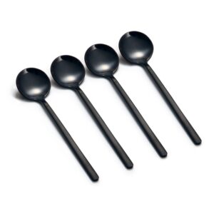 set of 8 mini espresso spoons 5.3-inch matte black frosted handle stainless steel coffee spoons for dessert tea ice cream sugar cake coffee