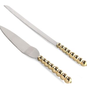 Homi Styles wedding cake knife and server set | Elegant Gold Color With Beaded Handles & Premium 420 Stainless Steel Blades | Cake & Pie Serving Set For Wedding Cake, Birthdays, Anniversaries, Parties