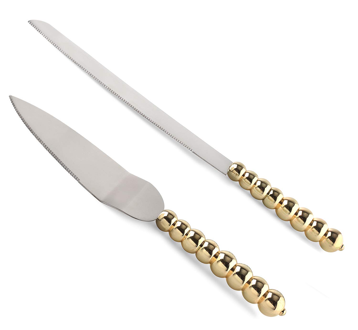 Homi Styles wedding cake knife and server set | Elegant Gold Color With Beaded Handles & Premium 420 Stainless Steel Blades | Cake & Pie Serving Set For Wedding Cake, Birthdays, Anniversaries, Parties