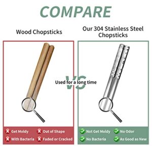 6 Pairs Reusable Metal Chopsticks Stainless Steel Chopsticks Dishwasher Safe Laser Etched Square Non-slip Chop Sticks Korean Japanese Chinese Stainless Steel Metal Chopsticks (Matte Silver, 9.2in)