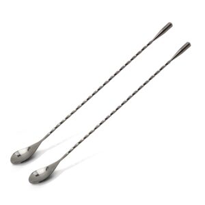 the art of craft bar spoon: 12.5” stainless steel cocktail mixing spoon, long handle spiral design with weighted teardrop end (set of 2)