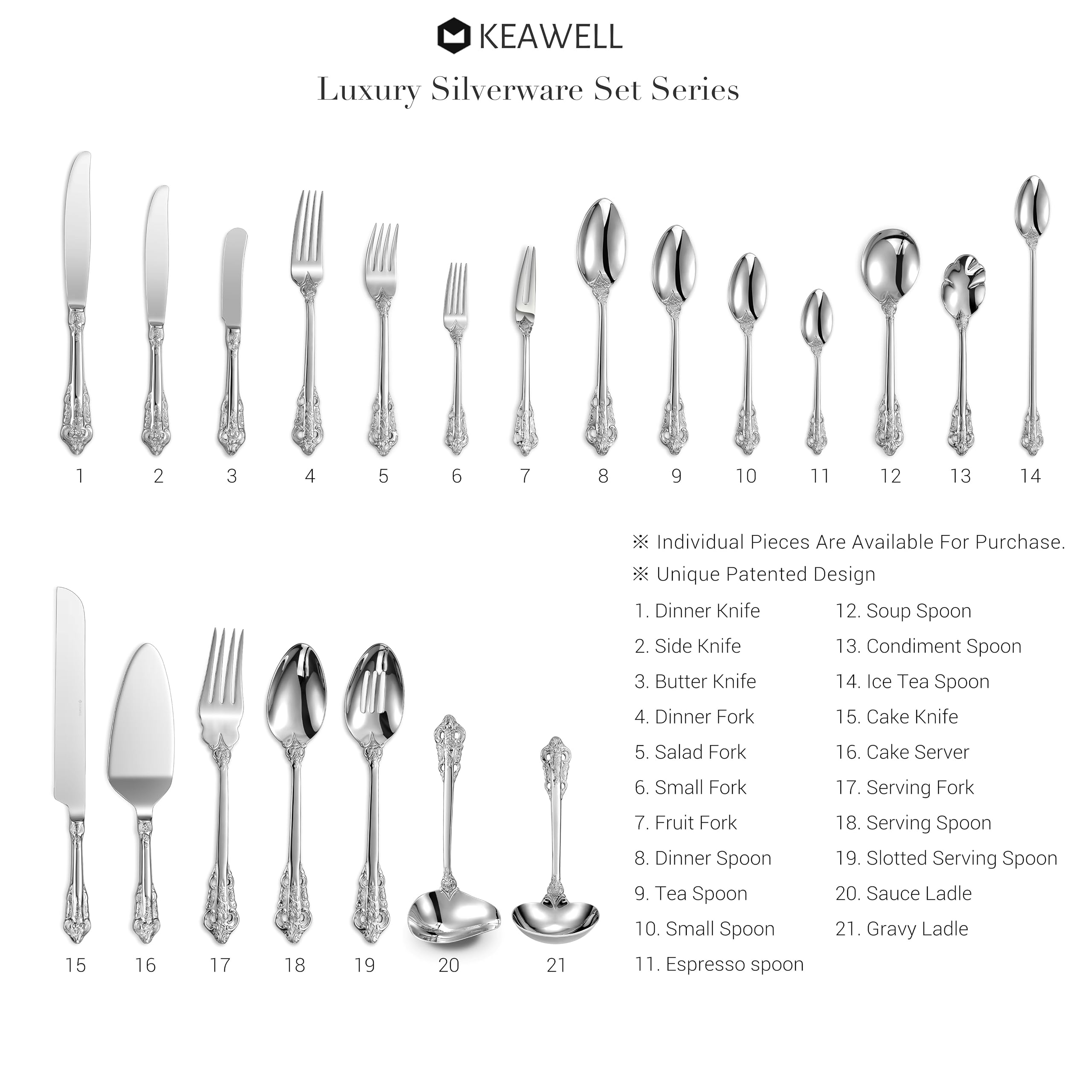 KEAWELL Gorgeous Round Soup Spoon, Set of 4, 18/10 Stainless Steel, Luxury Bouillon Spoon, Dishwasher Safe, Fine Mirror Polished (Silver)