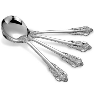 KEAWELL Gorgeous Round Soup Spoon, Set of 4, 18/10 Stainless Steel, Luxury Bouillon Spoon, Dishwasher Safe, Fine Mirror Polished (Silver)