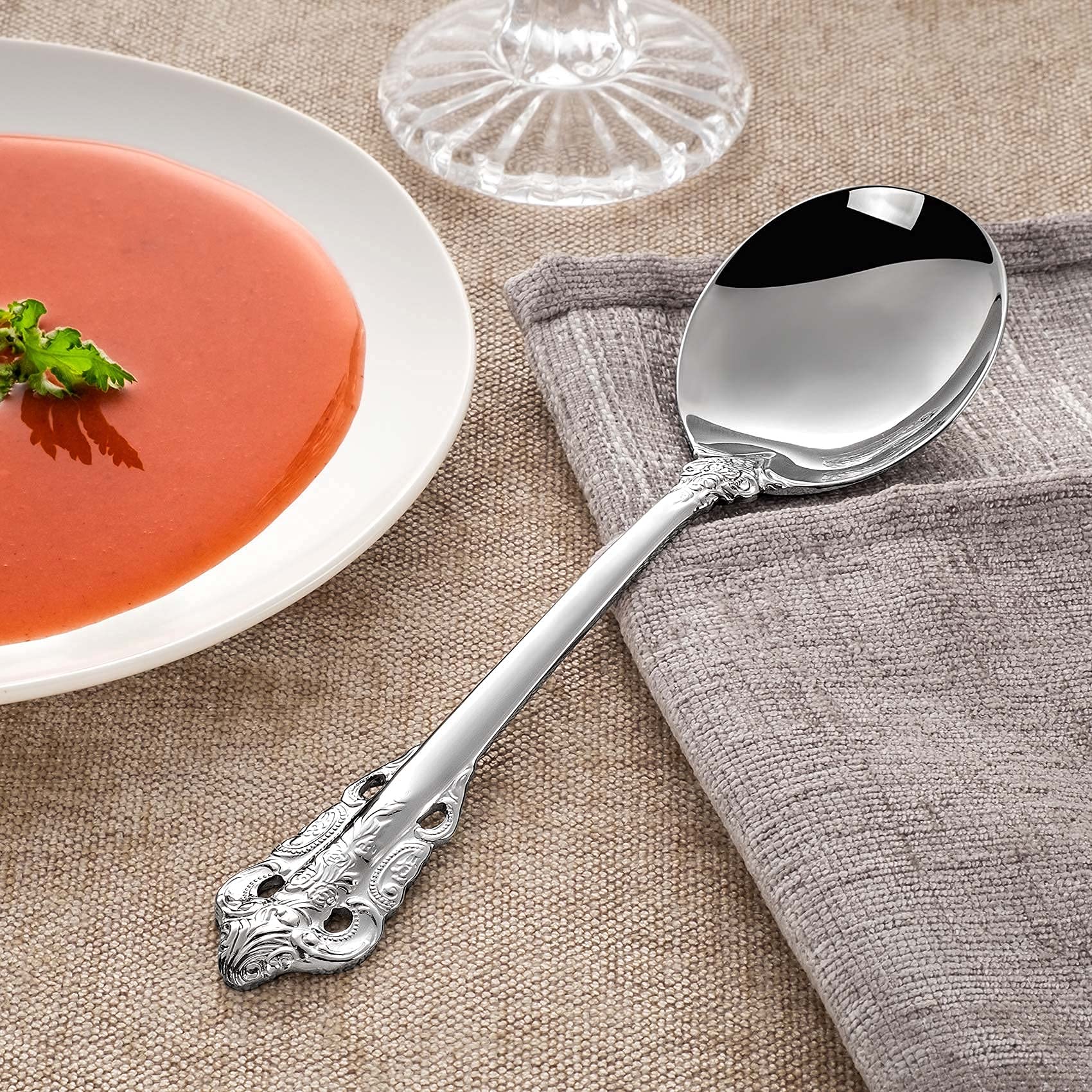 KEAWELL Gorgeous Round Soup Spoon, Set of 4, 18/10 Stainless Steel, Luxury Bouillon Spoon, Dishwasher Safe, Fine Mirror Polished (Silver)