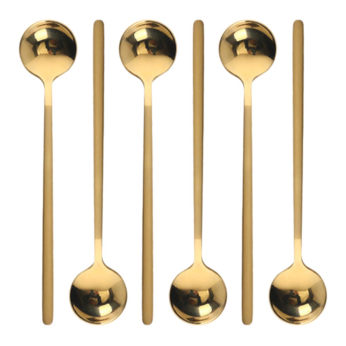 6 Pcs Coffee Spoons Stainless Steel Tea Spoons Round Dessert Spoons Long Handle Spoons for Hot Chocolate Ice Tea Latte Dessert Espresso Golden