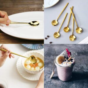 6 Pcs Coffee Spoons Stainless Steel Tea Spoons Round Dessert Spoons Long Handle Spoons for Hot Chocolate Ice Tea Latte Dessert Espresso Golden