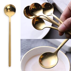 6 Pcs Coffee Spoons Stainless Steel Tea Spoons Round Dessert Spoons Long Handle Spoons for Hot Chocolate Ice Tea Latte Dessert Espresso Golden