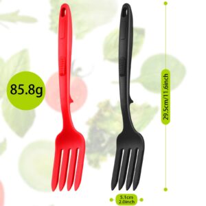 2 Pcs Silicone Flexible Fork Silicone Fork Heat-Resistant Cooking Fork Dishwasher Safe Blending Fork Kitchen Non Stick Fork Ultimate Fork for Mix Ingredients, Mash Food, Whisk Eggs (Red, Black)