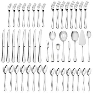 haware 68 pieces silverware set with serving set, stainless steel modern flatware eating utensils set, includes forks/spoons/dinner knives, service for 12, mirror polished, dishwasher safe