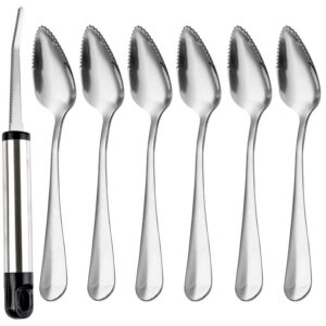 wxj13 7 pcs grapefruit spoons and grapefruit knife, stainless steel grapefruit dessert spoon serrated grapefruit utensils tools for citrus fruits kiwi lemon desserts salads