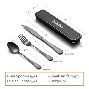 Travel Cutlery Set with Case Portable Silverware Utensils Set,4-pieces Stainless Steel Reusable Flatware Set Cutlery Set for Camping Picnic Hiking Office, Dishwasher Safe (6.7inch, Matte Black)