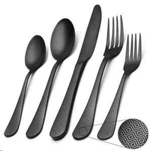 matte black silverware set,sharecook satin finish 40-piece stainless steel flatware set,kitchen utensil set service for 8,tableware cutlery set for home and restaurant, dishwasher safe