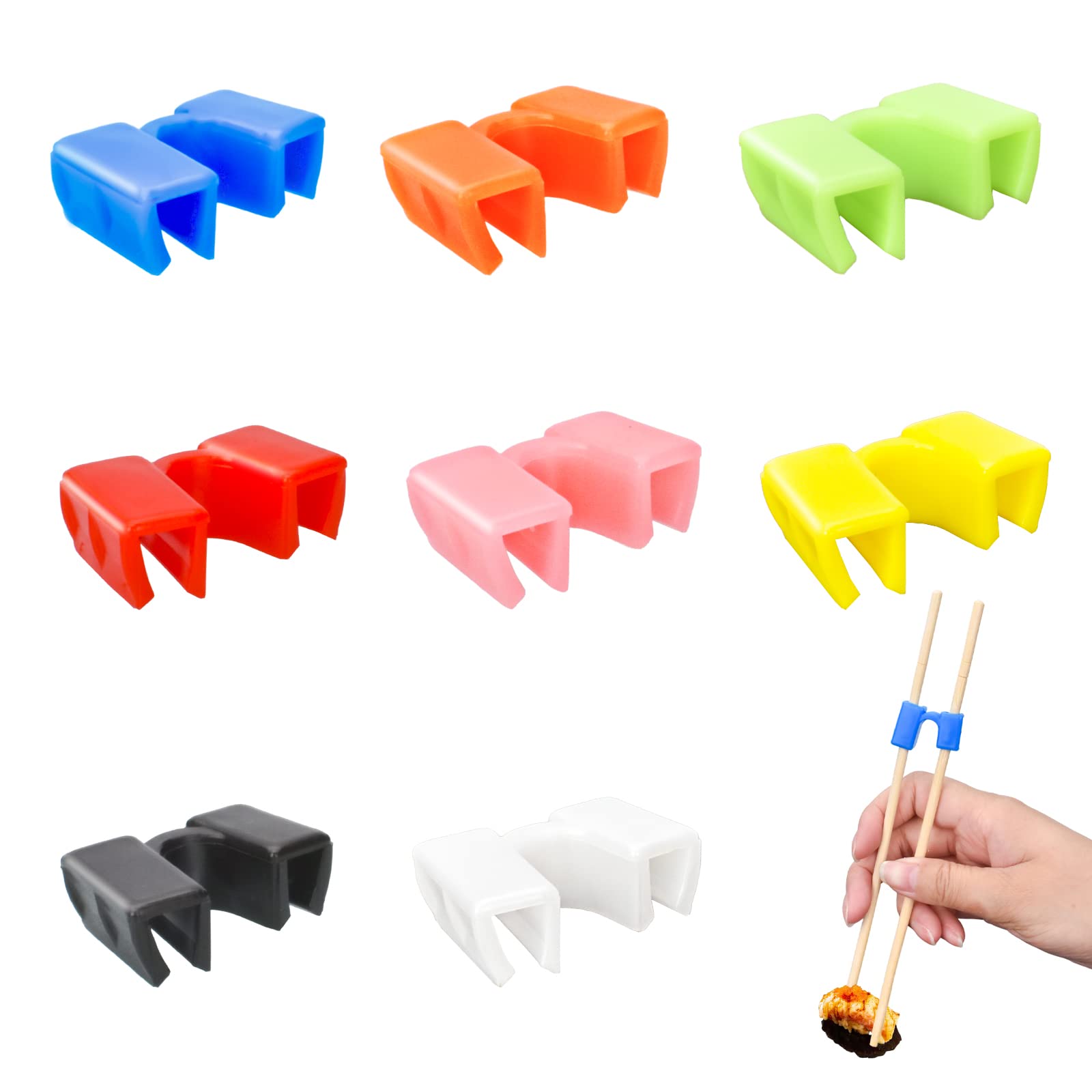 AccEncyc Reusable Chopstick Helpers 8 Pairs Training Chopstick Hinges Connector Multicolor Training Chopstick for Adults, Beginner, Trainers or Learner