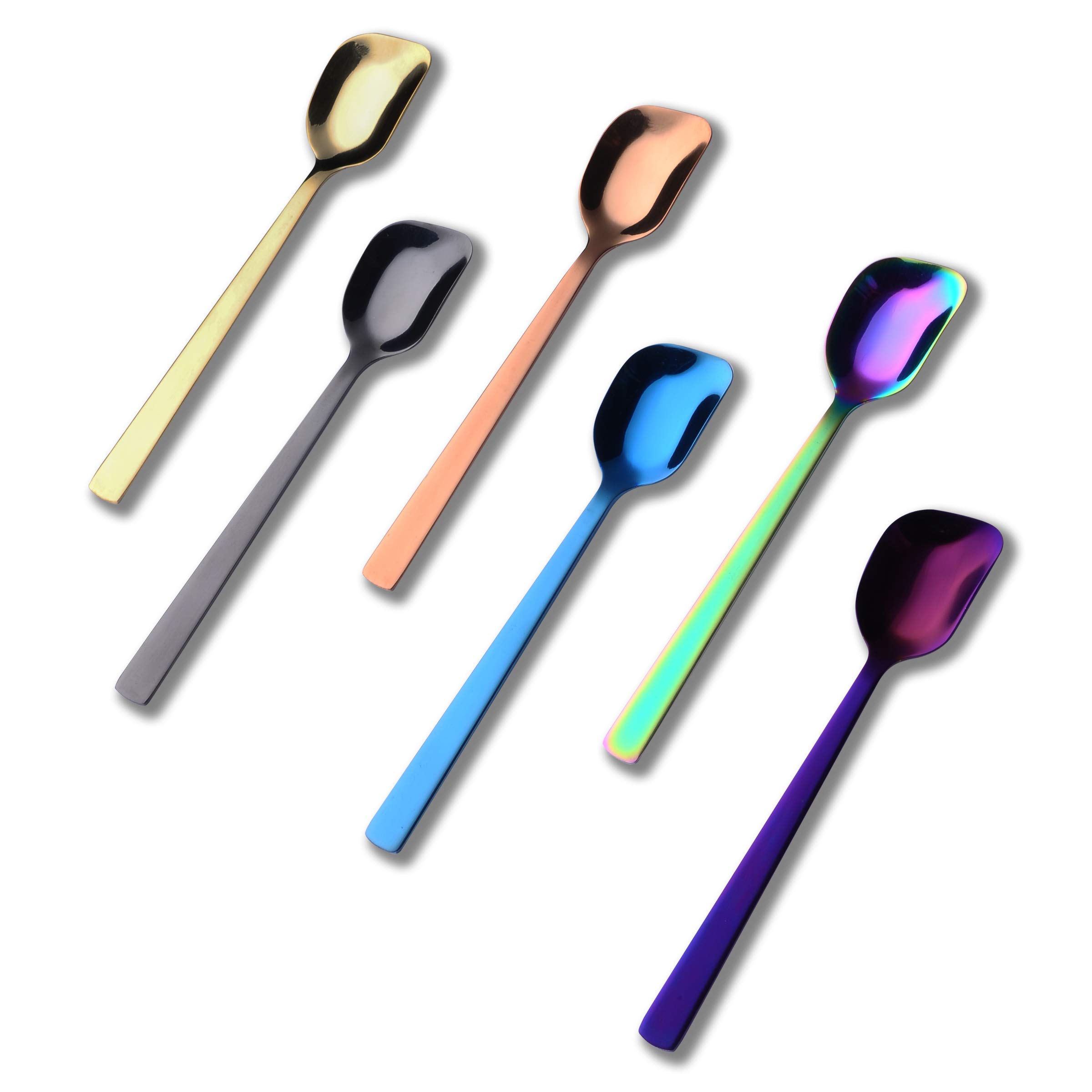 GoGeiLi Yogurt Spoon, Stainless Steel Gelato/Ice Cream Spoon, Multi-color Fruit Spoon, Dessert Spoon, 6.4-inch, Set of 6