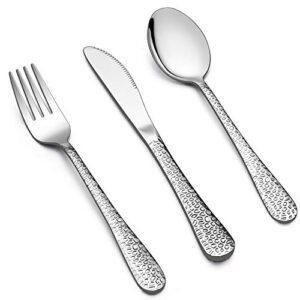 lianyu 12-piece kids utensils silverware set, stainless steel toddler hammered flatware cutlery, children tableware includes knives forks spoons, dishwasher safe