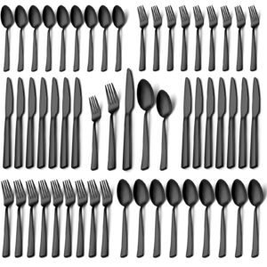 black silverware set, umite chef 60-piece stainless steel flatware set cutlery set for 12, fork spoon knife set eating utensils tableware set for kitchens, dishwasher safe