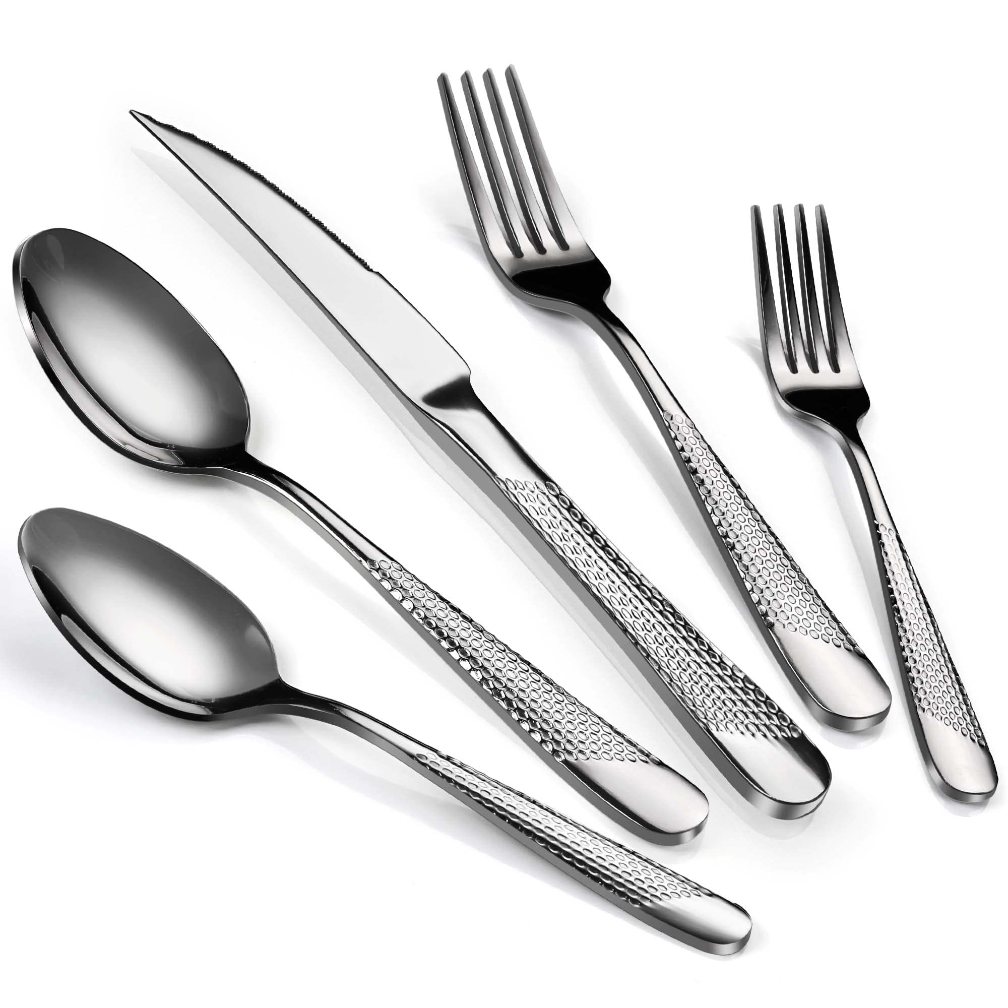 Hammered Silverware Set, 20-Piece Stainless Steel Flatware Cutlery Set for 4,Modern Kitchen Utensils Tableware Set Includes Dinner Knives/Forks/Spoons,Mirror Polished Dishwasher Safe