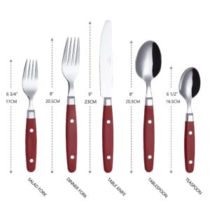 ANNOVA Silverware Set 20 Pieces Stainless Steel Cutlery Color Handle With Rivet/Retro Flatware - 4 x Dinner Knife; 4 x Dinner Fork; 4 x Salad fork; 4 x Dinner Spoon; 4 x Dessert Spoon (Red) Christmas