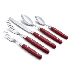 ANNOVA Silverware Set 20 Pieces Stainless Steel Cutlery Color Handle With Rivet/Retro Flatware - 4 x Dinner Knife; 4 x Dinner Fork; 4 x Salad fork; 4 x Dinner Spoon; 4 x Dessert Spoon (Red) Christmas