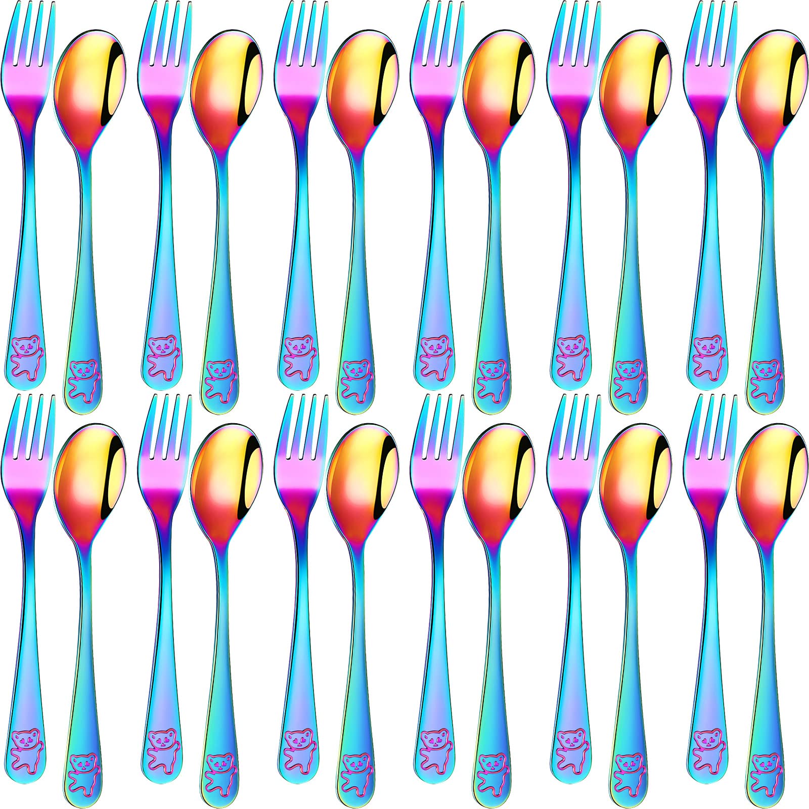 24 Pieces Kids Silverware Toddler Utensils Children's Safe Flatware Toddler Silverware Set 12 x Kids Forks 12 x Kids Spoons Stainless Steel Toddler Spoons and Toddler Forks (Colorful)