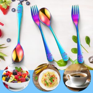 24 Pieces Kids Silverware Toddler Utensils Children's Safe Flatware Toddler Silverware Set 12 x Kids Forks 12 x Kids Spoons Stainless Steel Toddler Spoons and Toddler Forks (Colorful)