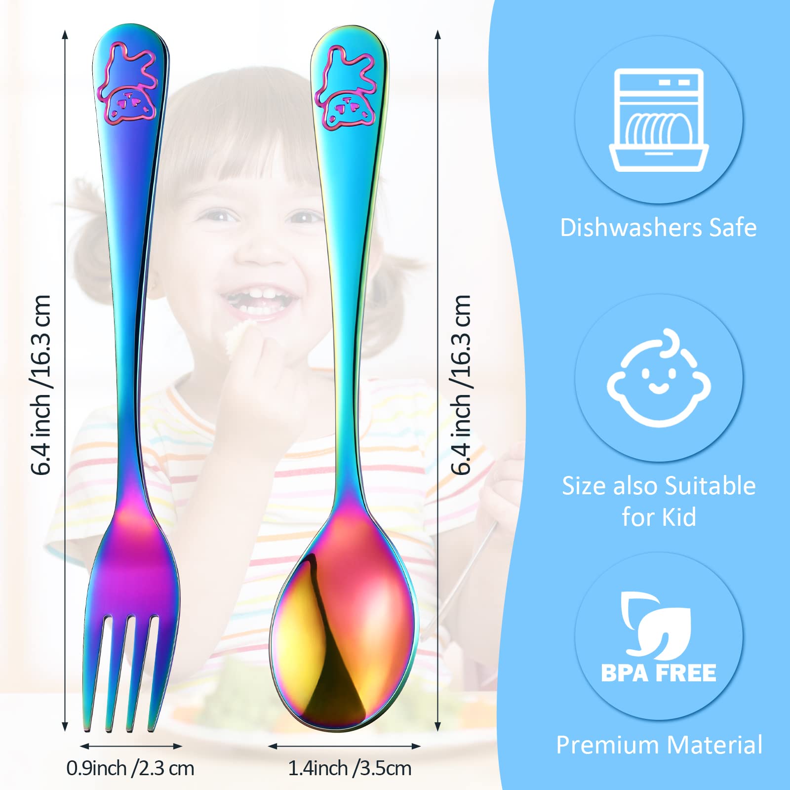 24 Pieces Kids Silverware Toddler Utensils Children's Safe Flatware Toddler Silverware Set 12 x Kids Forks 12 x Kids Spoons Stainless Steel Toddler Spoons and Toddler Forks (Colorful)