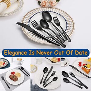 Black Silverware/Flatware/Cutlery Set for 4, 20 Pcs Stainless Steel Utensils Set Service for 4, Modern Kitchen Metal Eating Mirror Polished Tableware Sets Include Knives/Forks/Spoons(Dishwasher Safe)