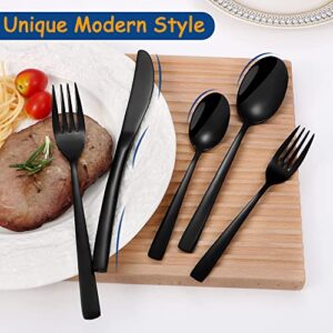 Black Silverware/Flatware/Cutlery Set for 4, 20 Pcs Stainless Steel Utensils Set Service for 4, Modern Kitchen Metal Eating Mirror Polished Tableware Sets Include Knives/Forks/Spoons(Dishwasher Safe)