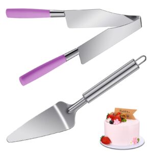 2 pieces cake slicer cutter multi function stainless steel cake spatula stainless steel cake server set for cakes pie desserts pizza (pink purple)