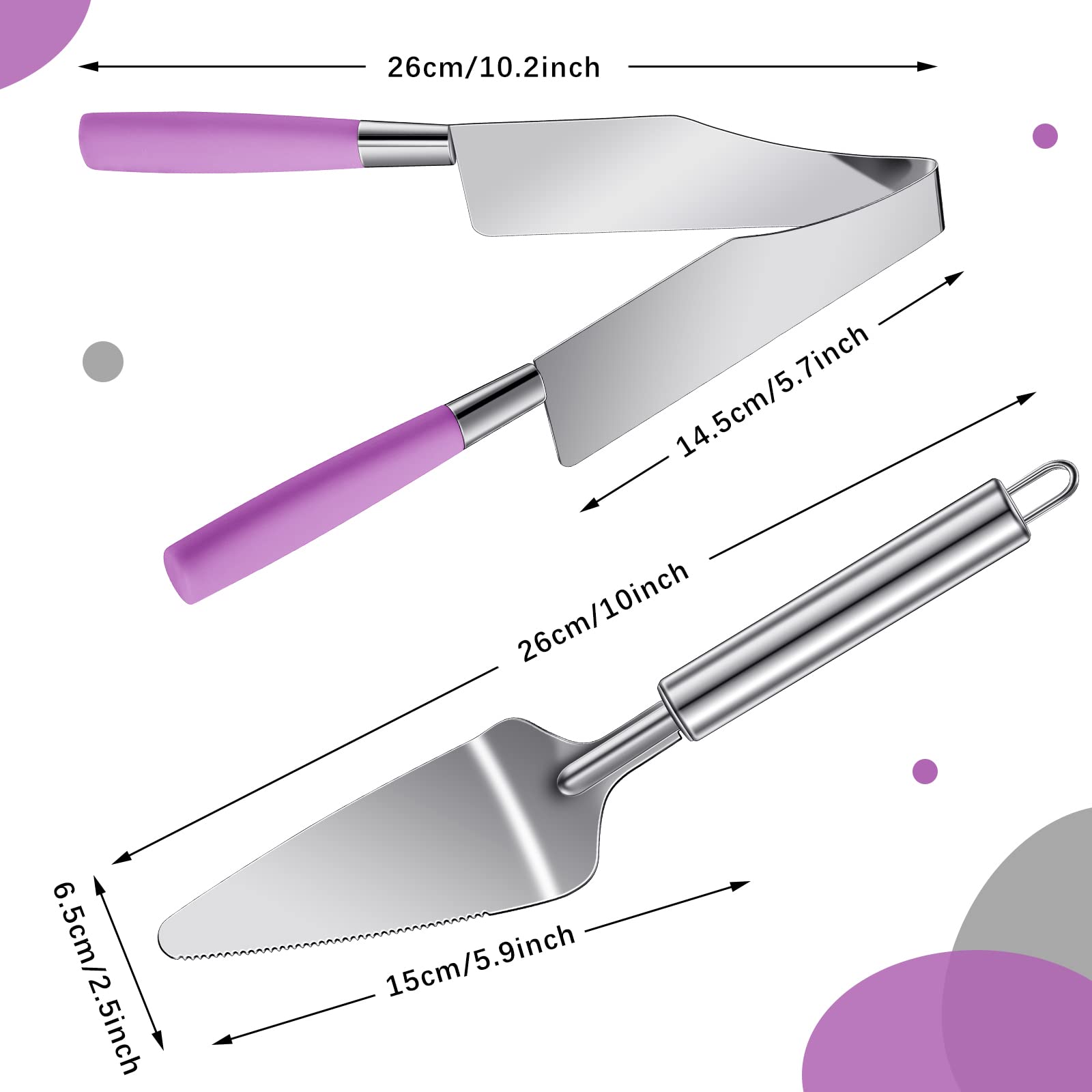 2 Pieces Cake Slicer Cutter Multi Function Stainless Steel Cake Spatula Stainless Steel Cake Server Set for Cakes Pie Desserts Pizza (Pink Purple)