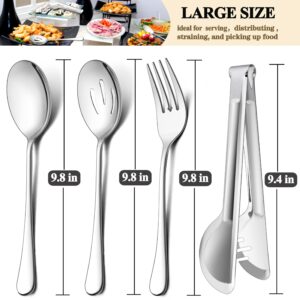 LIANYU 12-Piece Large Serving Utensils Set, Include 9.8 Inch Slotted Serving Spoons and Forks, 9.4 Inch Serving Tongs, Stainless Steel Hostess Serving Flatware Set for Catering Party, Dishwasher Safe