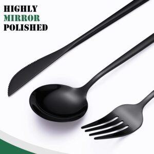 20 Pieces Black Silverware Set, Stainless Steel Flatware Sets Includes Spoons Forks Knives, Cutlery Utensils Set Service for 4, Black Mirror Polished, Dishwasher Safe