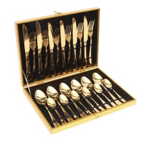 lightahead 24pcs stainless steel flatware tableware premier quality gold colored cutlery set in attractive goldengift box (golden)