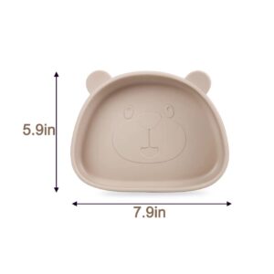 PandaEar Baby led Weaning Supplies BLW, Silicone Suction Toddler Plate Suction Bowl and Spoon for Self Feeding, Toddler Utensils Feeding Set Baby Eating Supplies (Bear Shape Tawny)