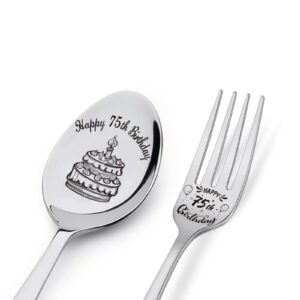 happy 75th birthday spoon&fork gifts engraved spoon&fork personalized birthday gifts for father mother grandpa grandma family elders friends