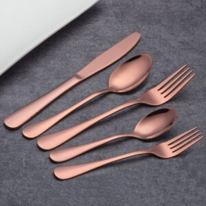 Berglander Rose Gold Silverware Set, 20 Piece Stainless Steel Copper Flatware Set Cutlery Sets, Service for 4 (Shiny Rose Gold)