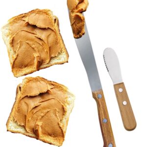 Performore 2PCS Spreader Knives, 12” Peanut Butter Knife that Works Great with Jars and 5” Short Spreading Knife, Stainless Steel Spatulas with Wooden Handle Spreader Set