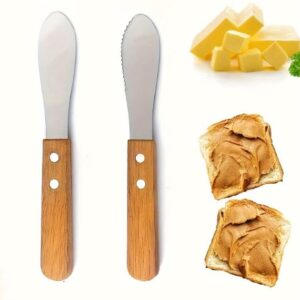 Performore 2PCS Spreader Knives, 12” Peanut Butter Knife that Works Great with Jars and 5” Short Spreading Knife, Stainless Steel Spatulas with Wooden Handle Spreader Set