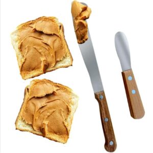 Performore 2PCS Spreader Knives, 12” Peanut Butter Knife that Works Great with Jars and 5” Short Spreading Knife, Stainless Steel Spatulas with Wooden Handle Spreader Set