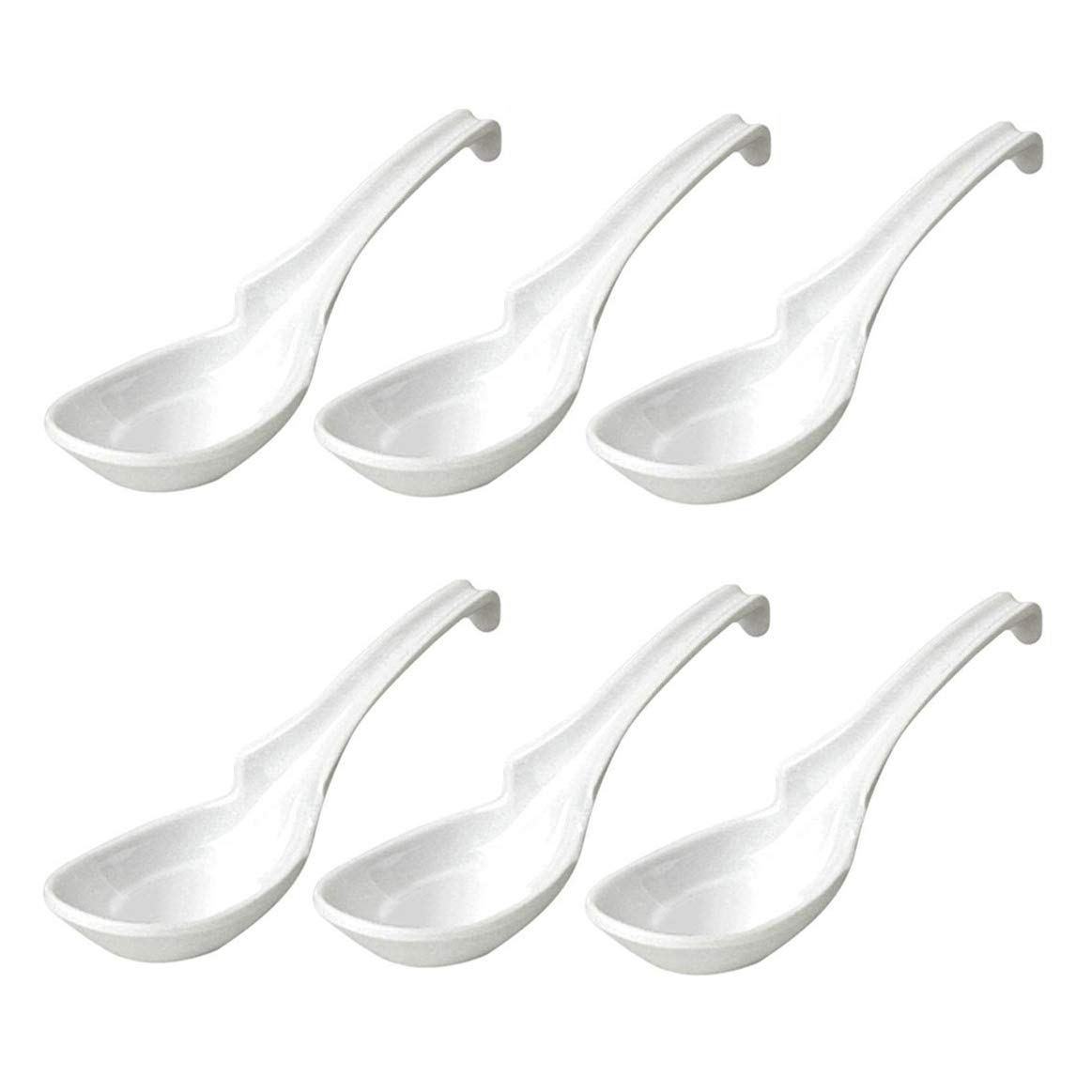 JapanBargain 2777x6, Chinese Soup Spoons Asian Korean Japanese Wonton Soba Rice Pho Ramen Noodle Spoon Notch and Hook Ladle Style Spoon Set of 6, White