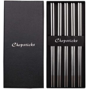 devico chopsticks, metal chopsticks, 18/10 stainless steel chopstick set, reusable, dishwasher safe (5 pairs)