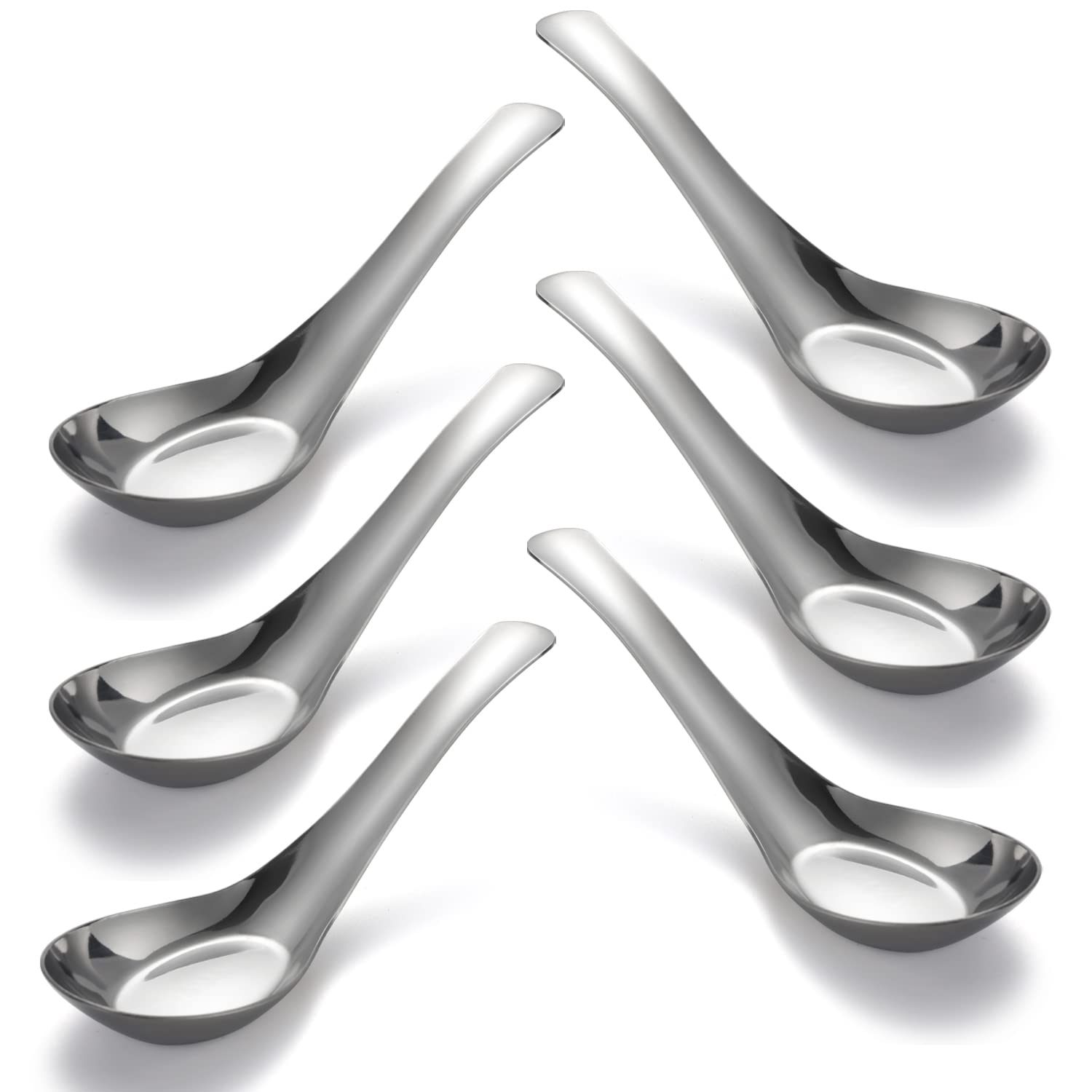 Soup Spoons Stainless Steel Dinner Spoons Set of 6 Chinese Soup Spoon Mirror Polished Asian Soup Spoons for Bouillon Dessert Cereal Thai Miso Ramen